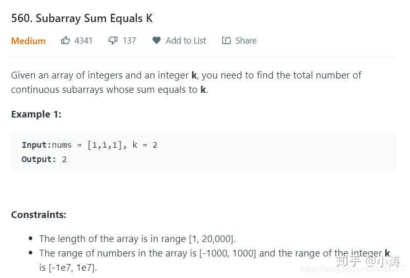 Leetcode 560. Subarray Sum Equals K - 知乎