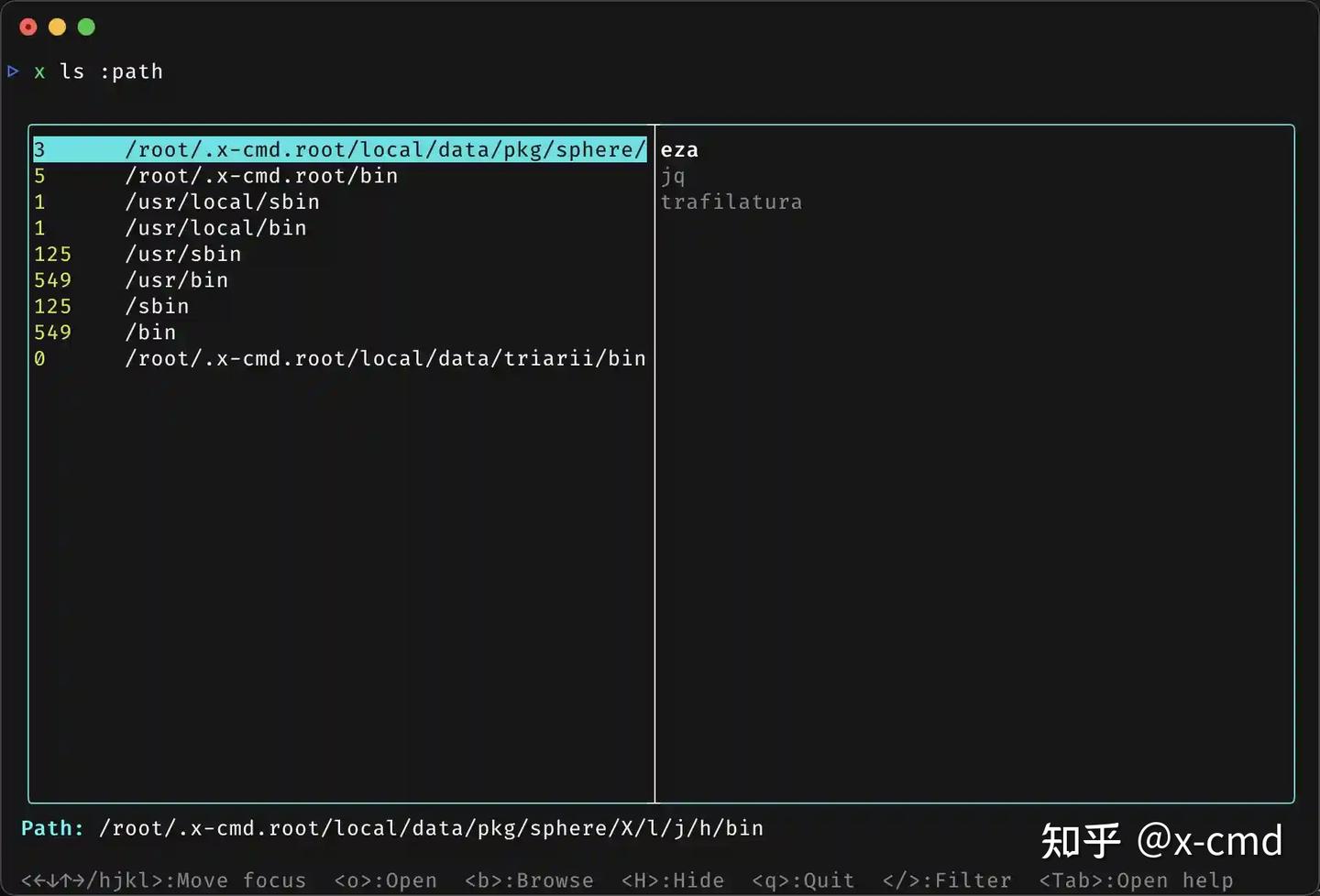🧩 x-cmd mod | x ls (1) - 交互式 UI + 目录浏览，简化目录浏览操作，还支持 PATH 配置分析与压缩包内容预览 - 知乎