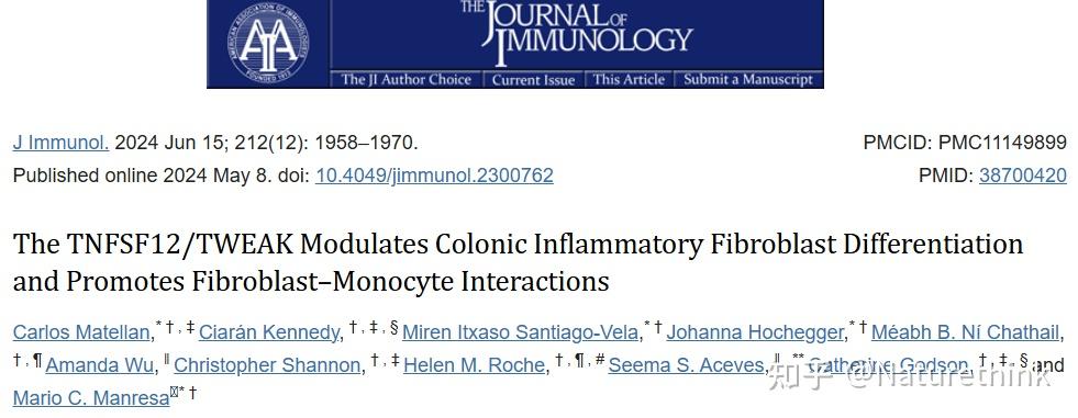TNFSF12/TWEAK 调节结肠炎性成纤维细胞分化并促进成纤维细胞-单核细胞相互作用 - 知乎