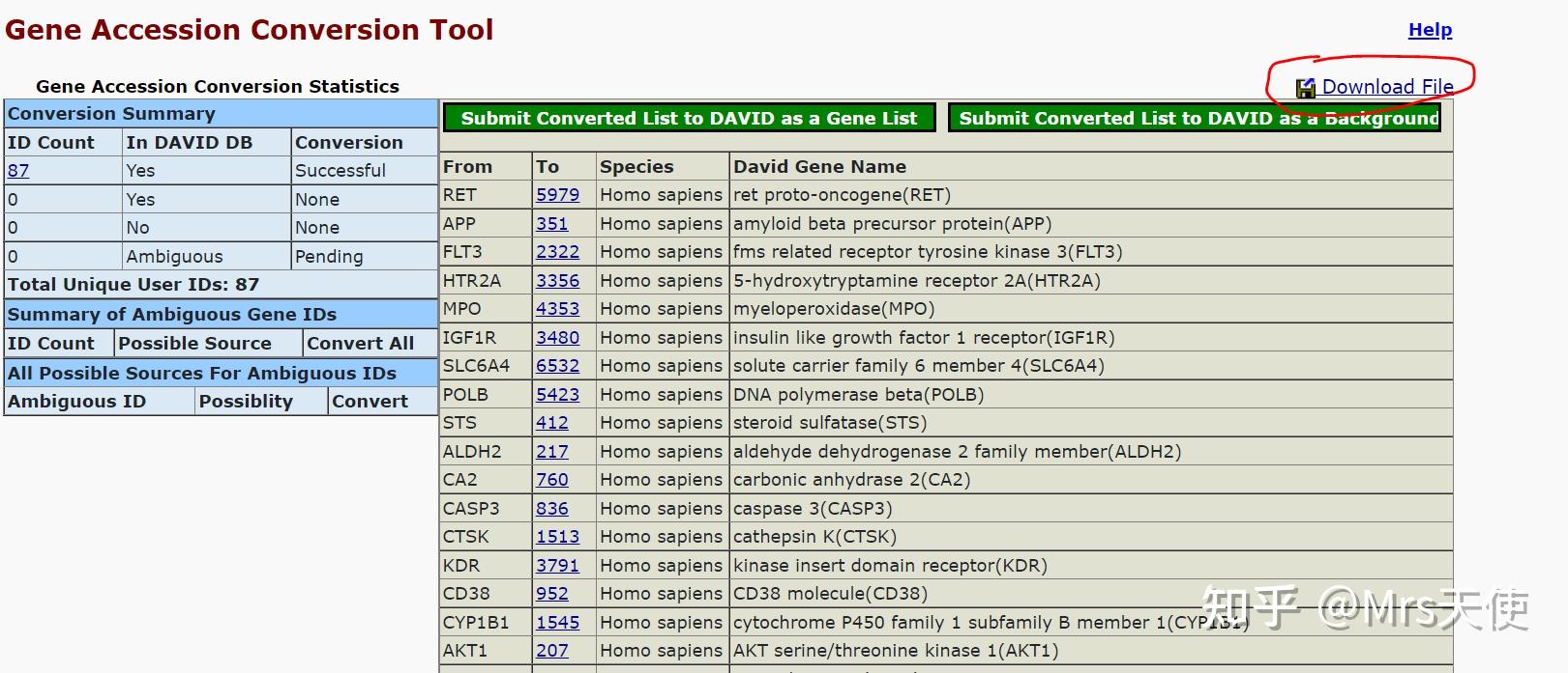 利用david数据库将gene symbol转变成gene ID——网络药理学 - 知乎