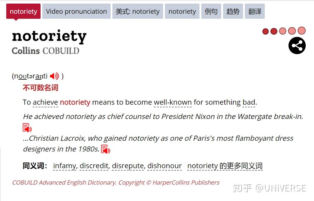 关于notoriety的用法？ - 知乎