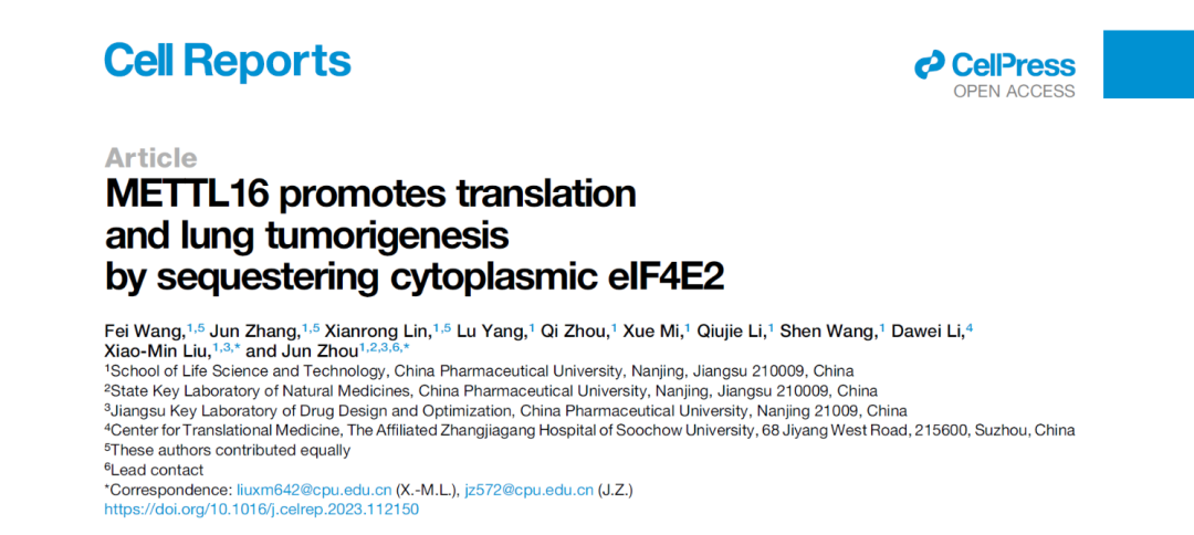 Cell Reports | 中国药科大学周君/刘晓敏课题组合作报道METTL16调控mRNA帽结构识别促进翻译及肺癌发展 - 知乎