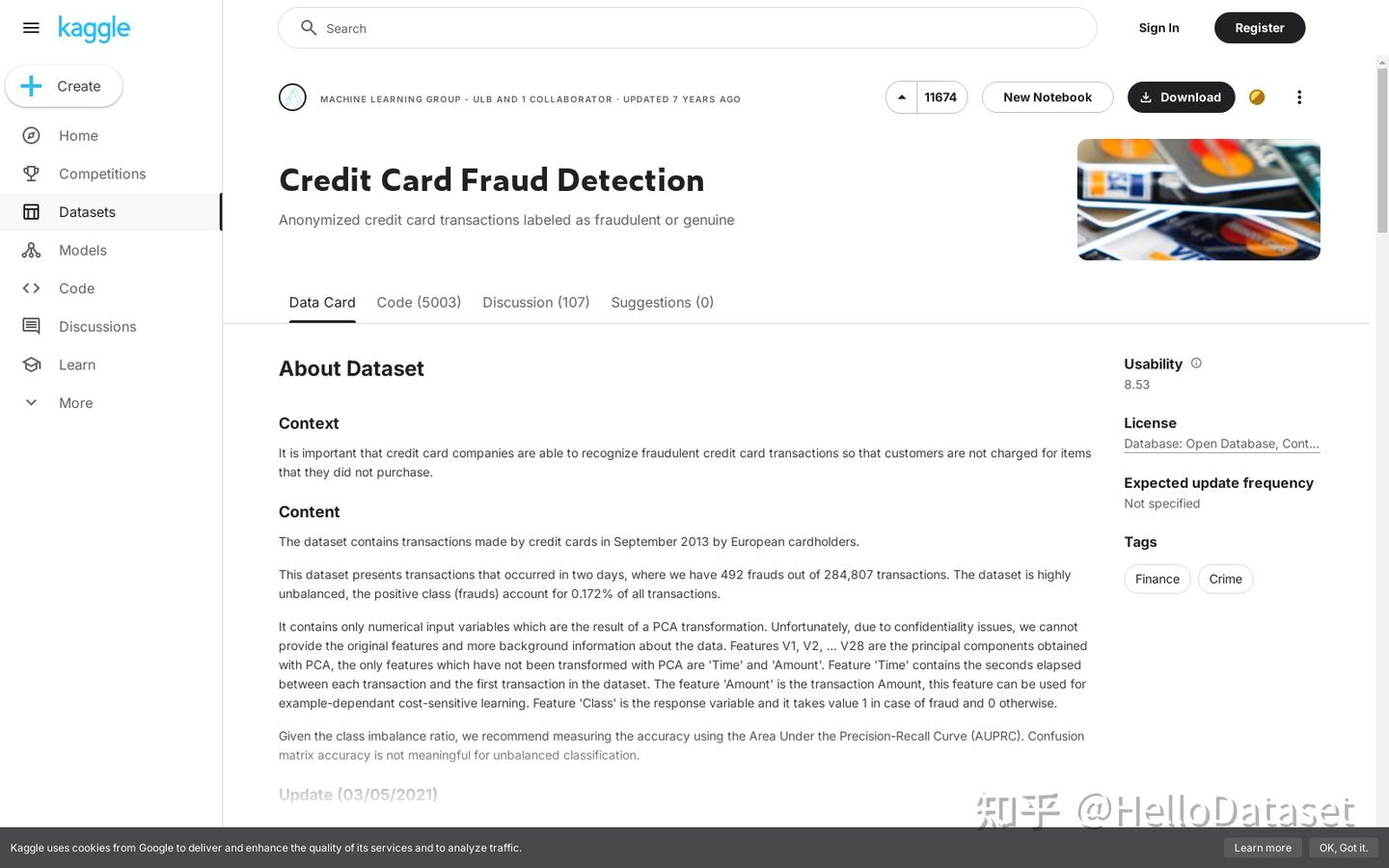 免费数据集-Credit Card Fraud Detection|信用卡欺诈检测数据集|金融安全数据集 - 知乎
