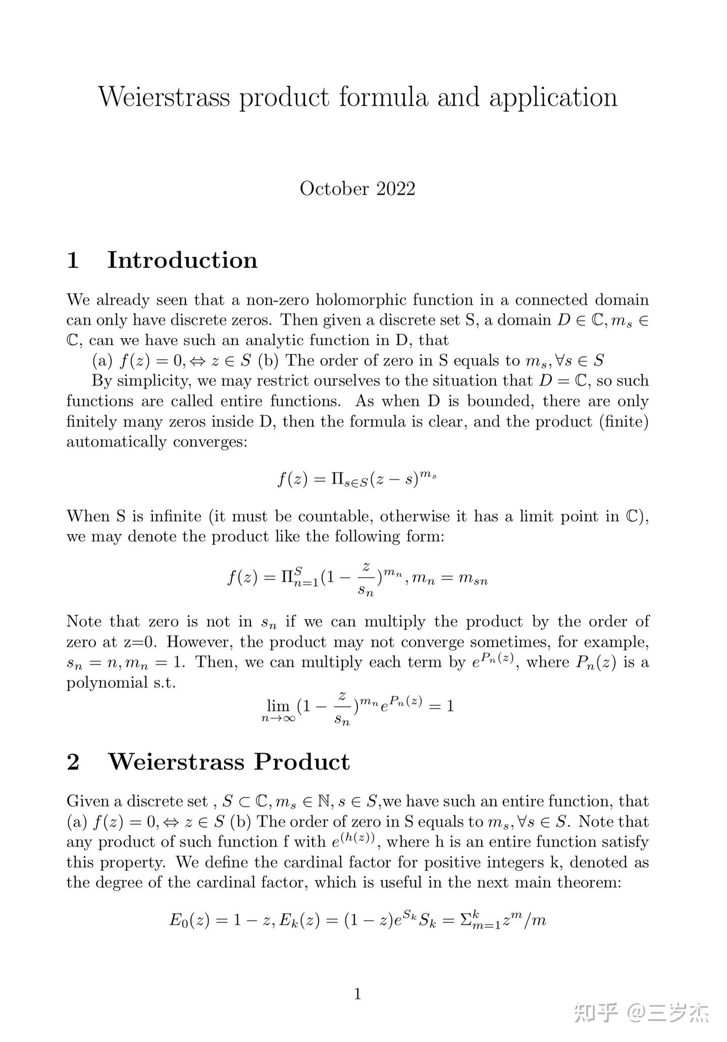 复分析（4）Weierstrass 因式分解和应用（ Weierstrass p function，Mittag-Liffler 分解） - 知乎