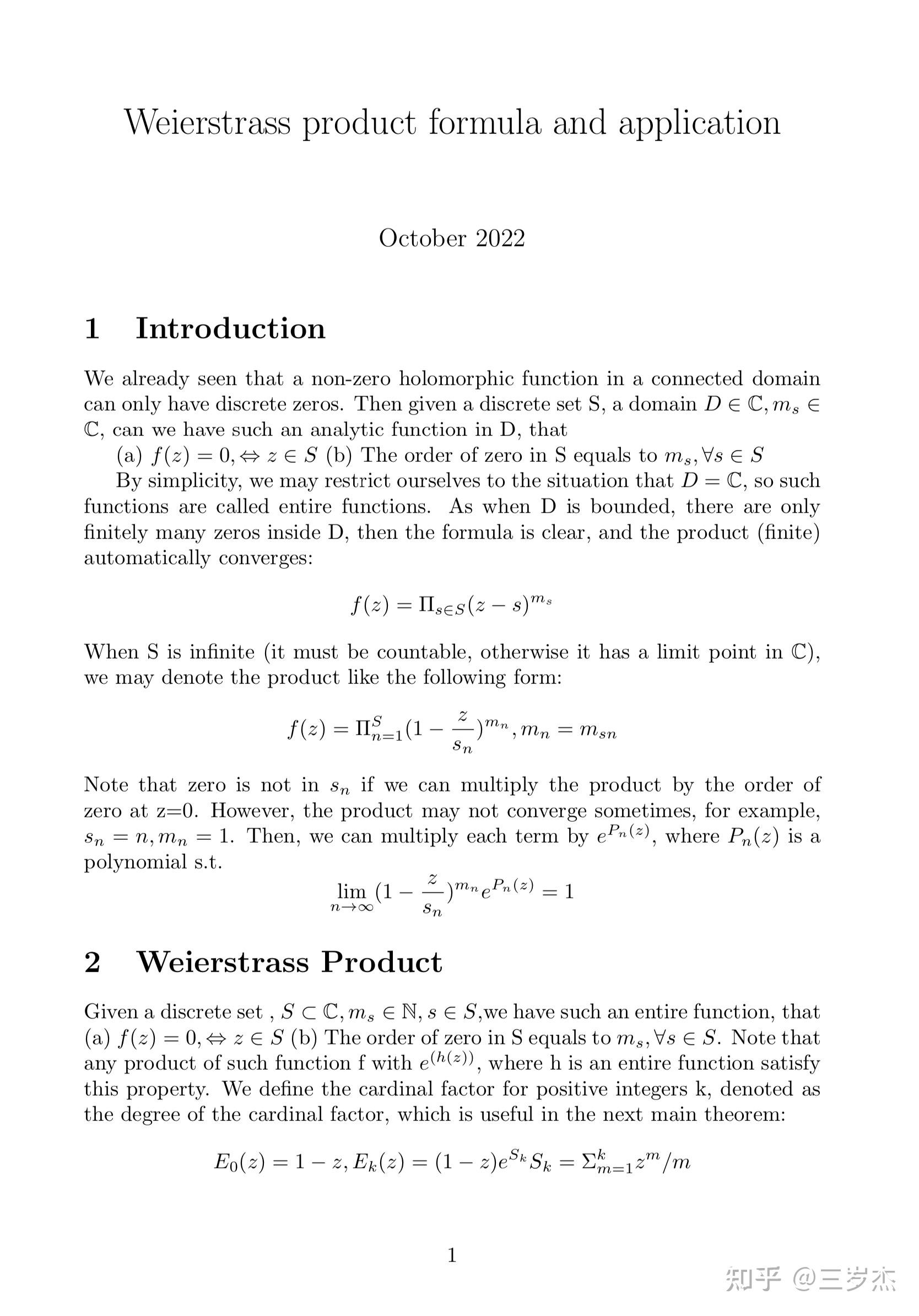 复分析（4）Weierstrass 因式分解和应用（ Weierstrass p function，Mittag-Liffler 分解） - 知乎