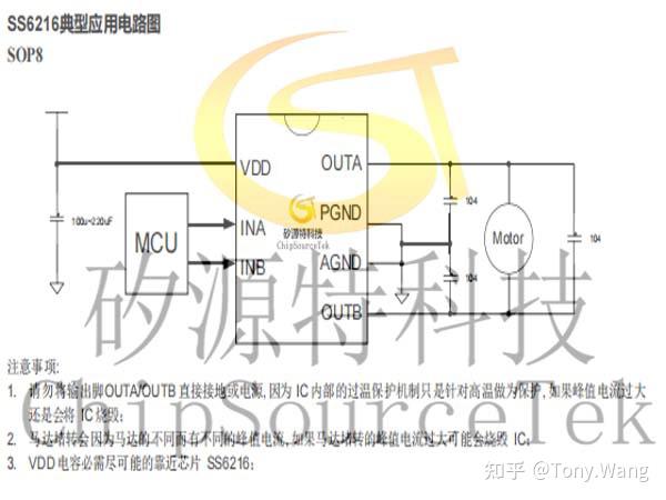 矽源特ChipSourceTek-SS6216是为低电压下工作的系统而设计的直流电机驱动集成电路，单通道低导通电阻。具备电机正转/反转/停止/刹车四个功能。内置温度保护功能。 - 知乎