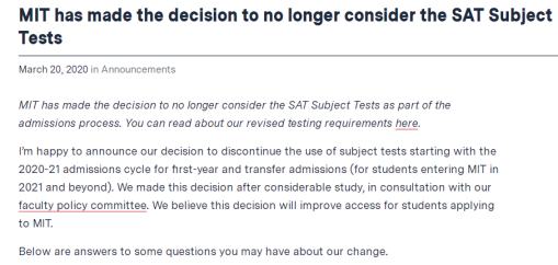免SAT！MIT/加州系/纽约大学等发布申请新政！ - 知乎