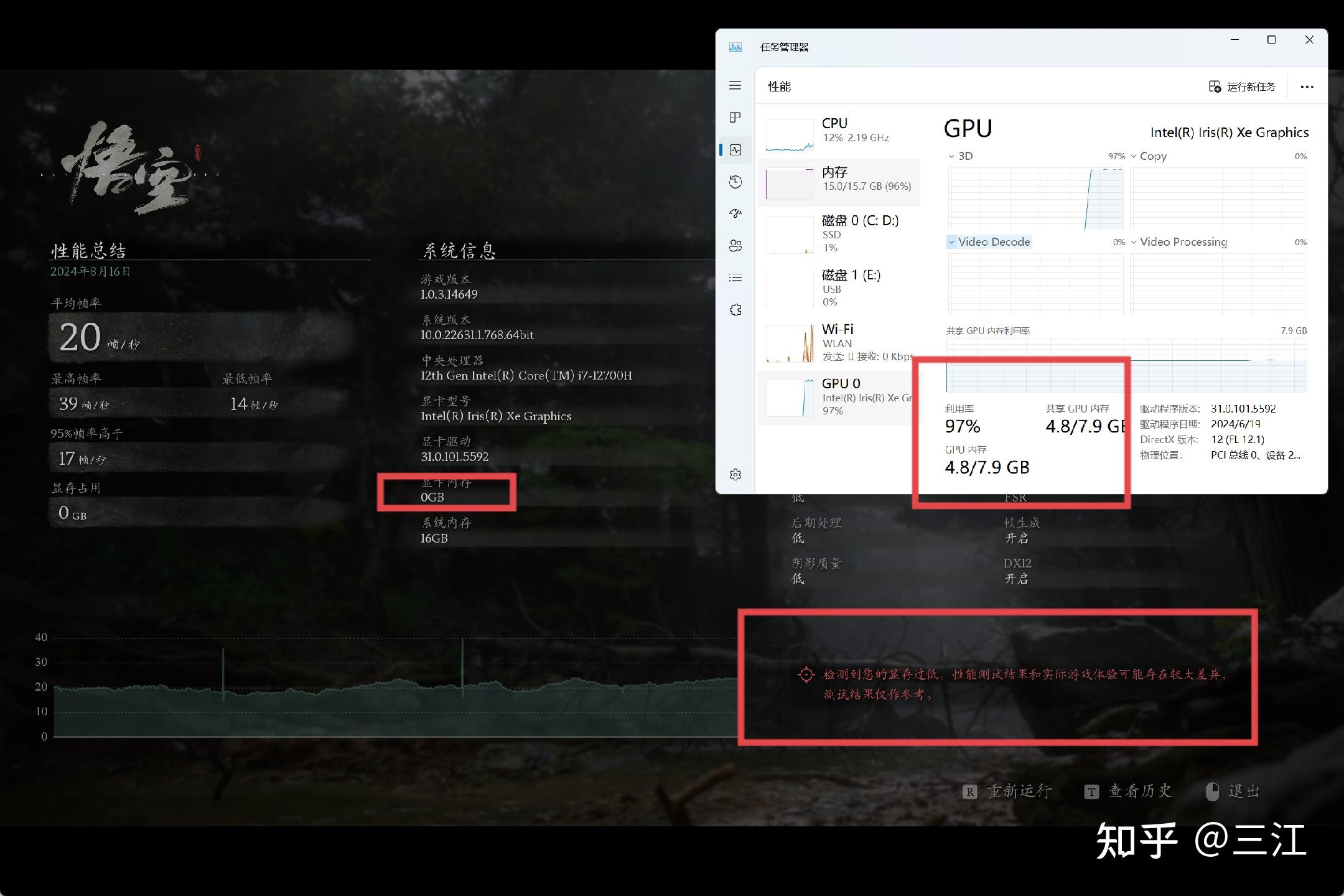 intel(R) iris(R) XE Graphics运行黑神话测试软件显示显存为零怎么办？ - 知乎