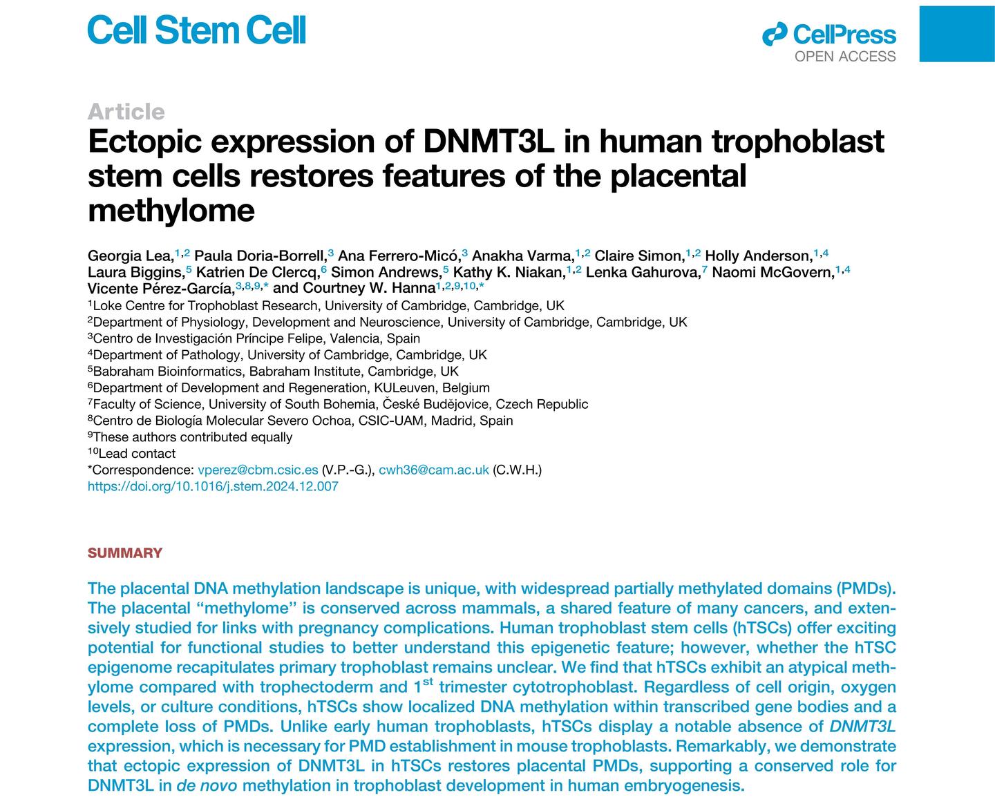 文献分享 | Cell Stem Cell：DNMT3L在人滋养层干细胞中的异位表达可恢复胎盘甲基化组的特征 - 知乎