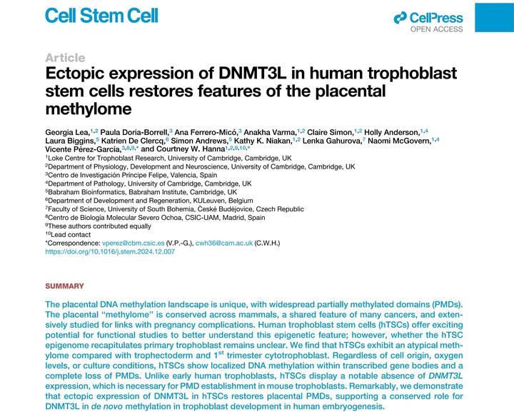 文献分享 | Cell Stem Cell：DNMT3L在人滋养层干细胞中的异位表达可恢复胎盘甲基化组的特征 - 知乎
