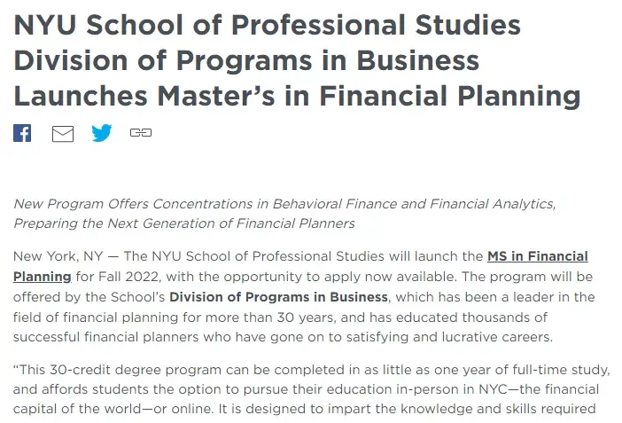 留学前线 | 纽约大学（NYU）新开金融规划硕士（MS in Financial Planning）！ - 知乎