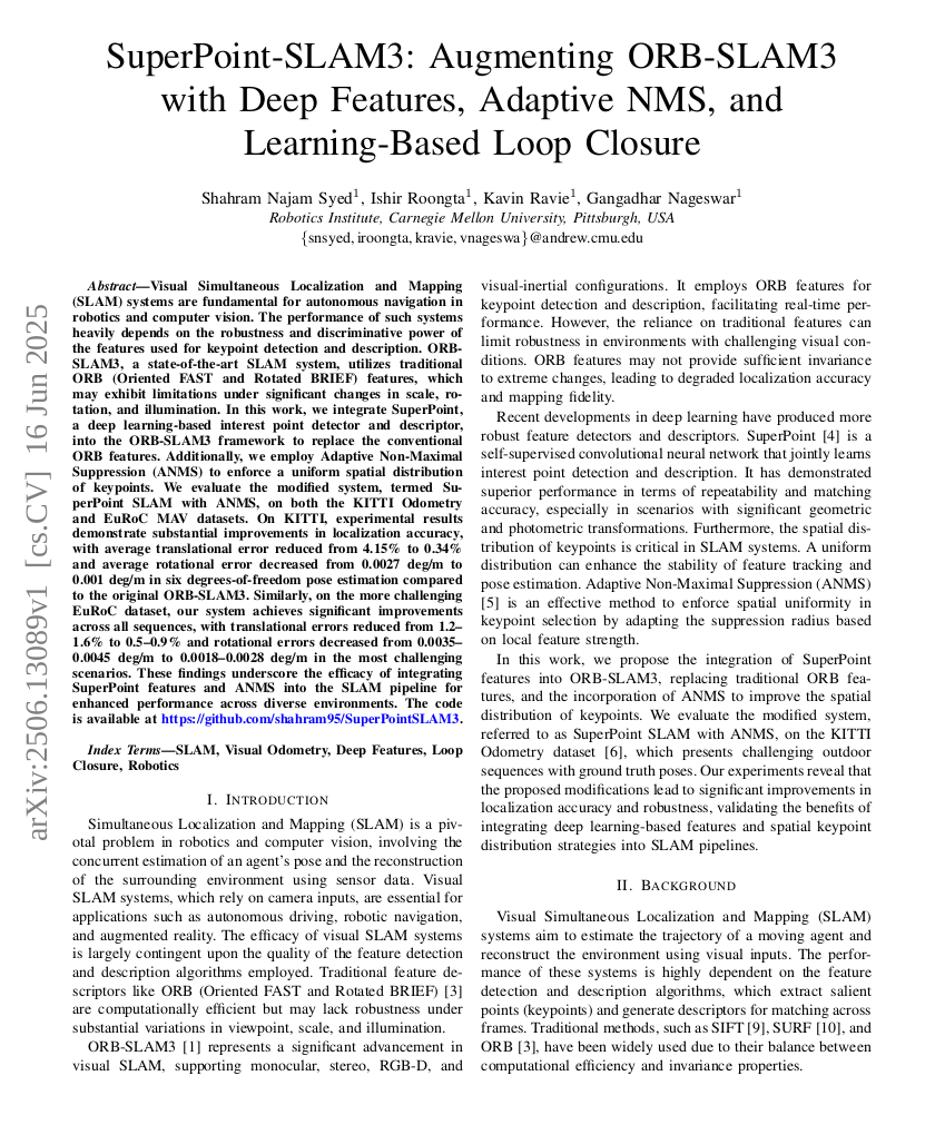 2025年-SuperPoint-SLAM3：基于深度学习特征、自适应NMS、学习型回环检测的增强版ORB-SLAM3-美国卡内基梅隆大学开源 - 知乎