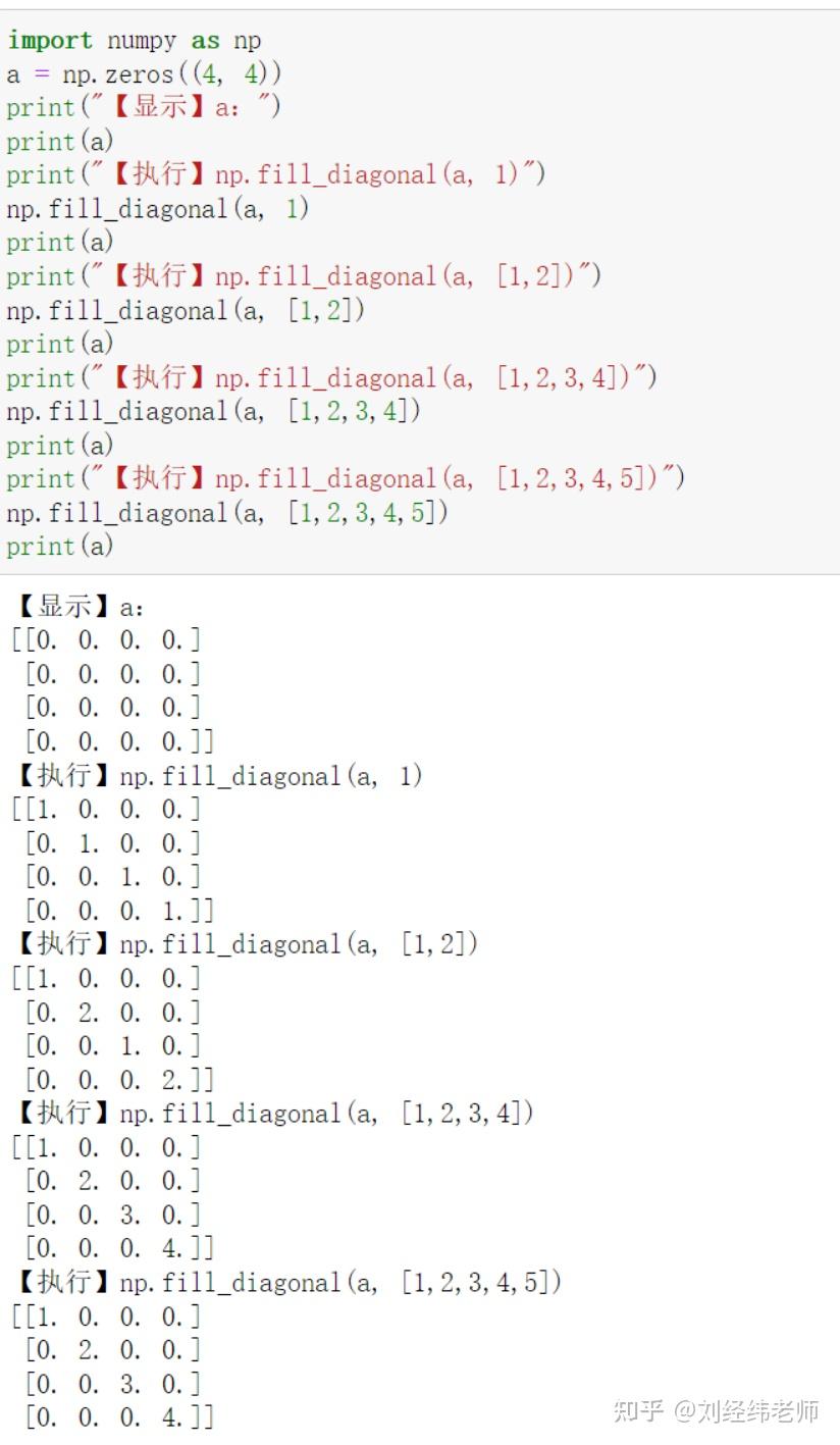 将指定值填充到矩阵的主对角线上 numpy.fill_diagonal() - 知乎