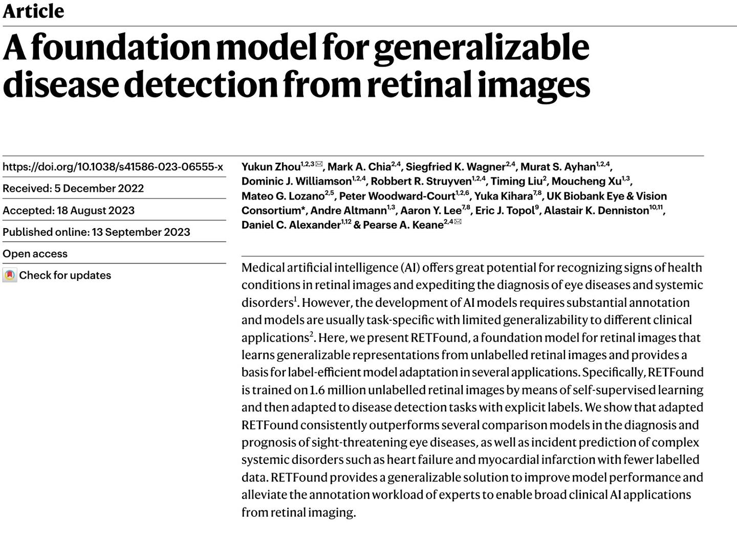 Nature 正刊｜RETFound 视网膜基础模型论文分享 - 知乎