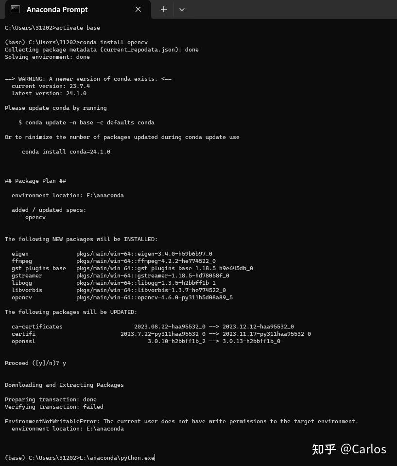 EnvironmentNotWritableError: The current user does not have write permissions to the ...