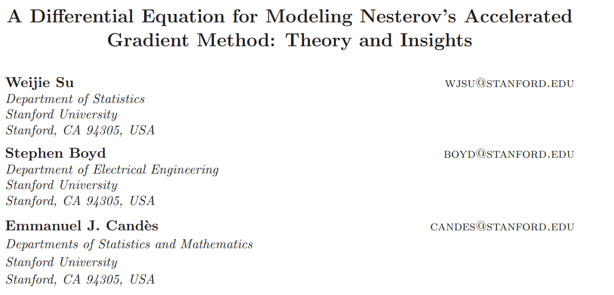 用于建模 Nesterov 加速梯度方法的微分方程：理论和见解（A Differential Equation for Modeling ...
