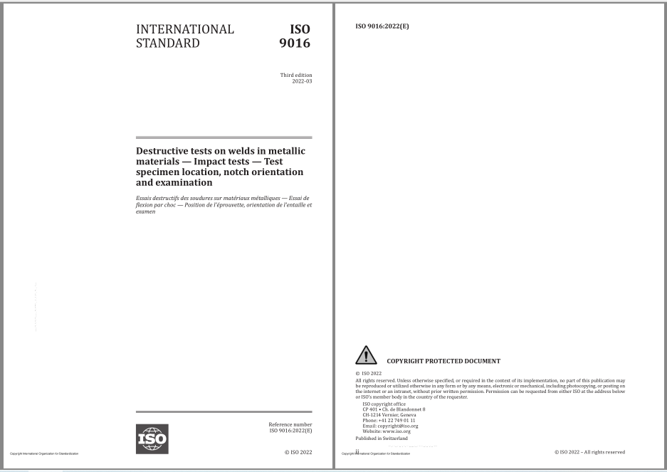 ISO 9016-2022（原版PDF）+Chinese（ISO中文版翻译）中文名称：金属材料焊缝的破坏性试验--冲击试验--试样位置、缺口取向及检测 - 知乎