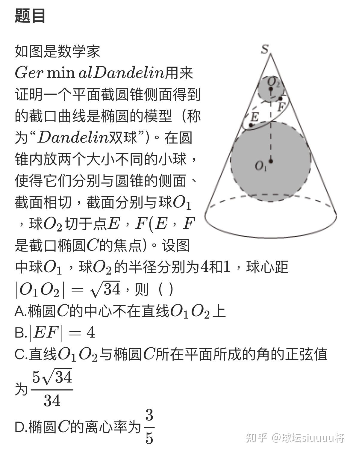 Dandelin双球模型：椭圆由来 - 知乎