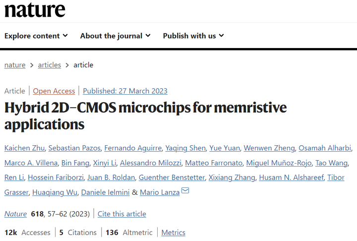 关于我发表于Nature的文章，Hybrid 2D–CMOS microchips for memristive applications - 知乎