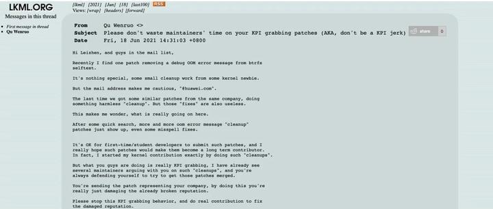 Linux 内核审核员吐槽：华为公司不要刷 KPI，真相是什么。。。 - 知乎