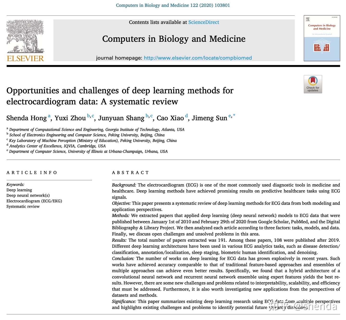 [CBM 2020] 心电信号ECG数据深度学习方法的机遇与挑战：一项系统综述 - 知乎
