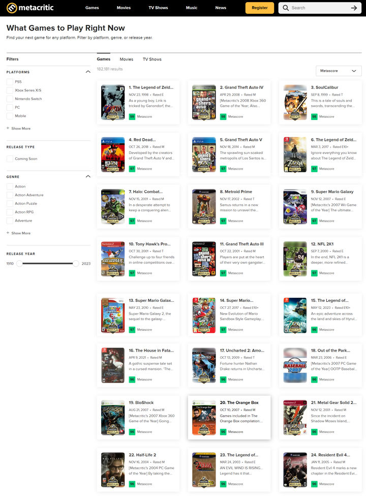 【MC满分数排行】MetaCritic均分Top100的游戏满分媒体数Top100 - 知乎