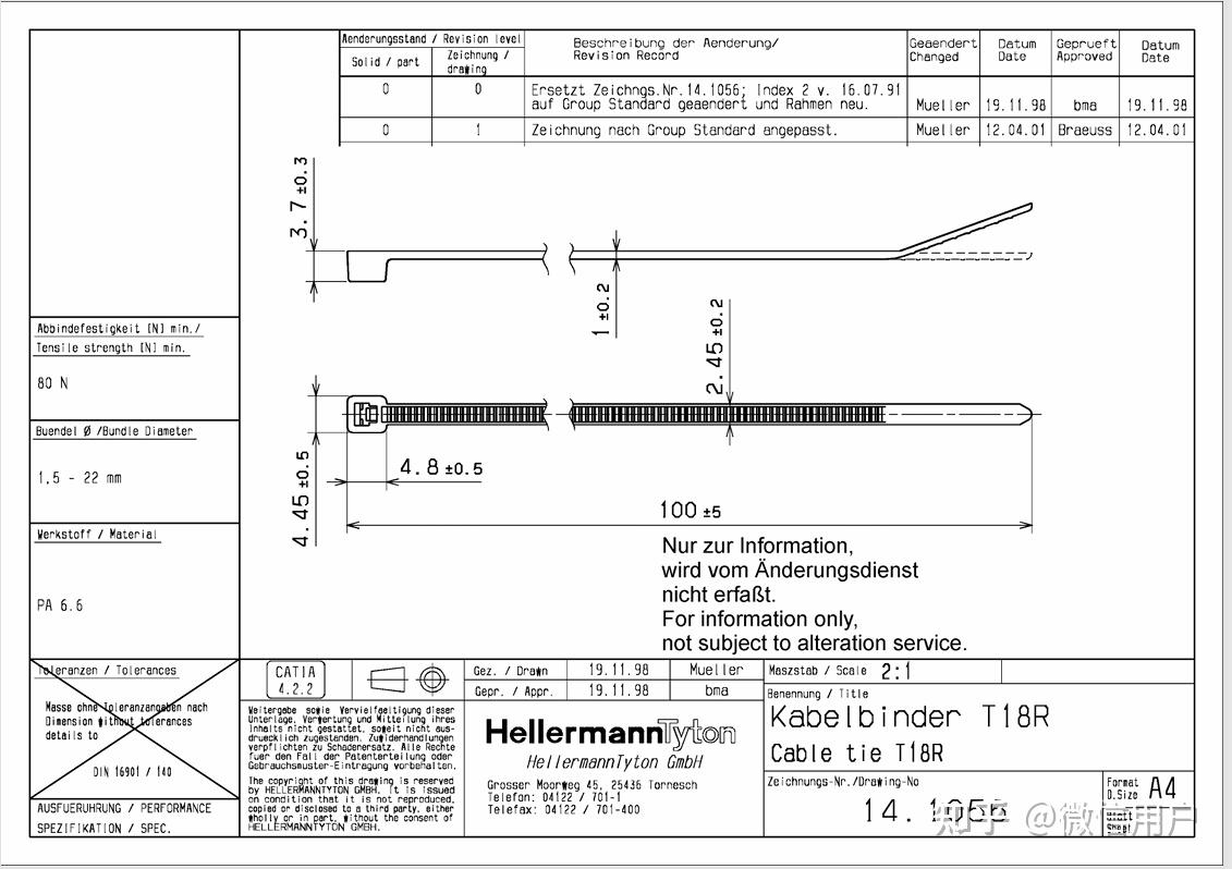 111-01232 | T18R-PA66-NA 海尔曼太通扎带 白色101.6x2.5mm, ⌀1.5-22.0mm（内附图纸） - 知乎