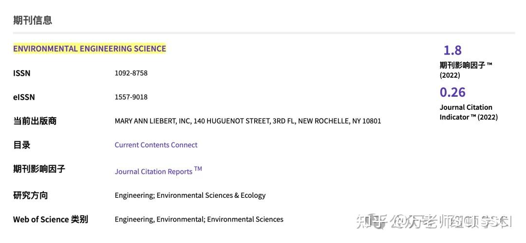 H409《Environmental Engineering Science》环境大类，中科院四区，因子1.8 - 知乎