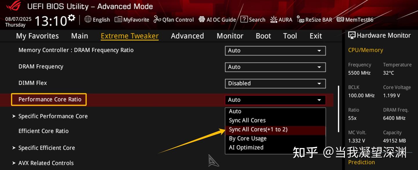 华硕Z790主板BIOS里的Performance Core Ratio设置为Sync All Cores (+1 to 2)有什么作用？ - 知乎