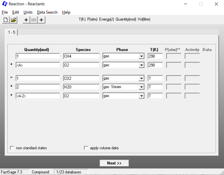 FactSage化学反应模块Reaction的用法5：反应物数量可变时的输入，如氧气过量时的燃烧反应 - 知乎