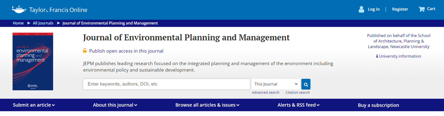 面向ESG领域最前沿，关注Journal of Environmental Planning and Management - 知乎