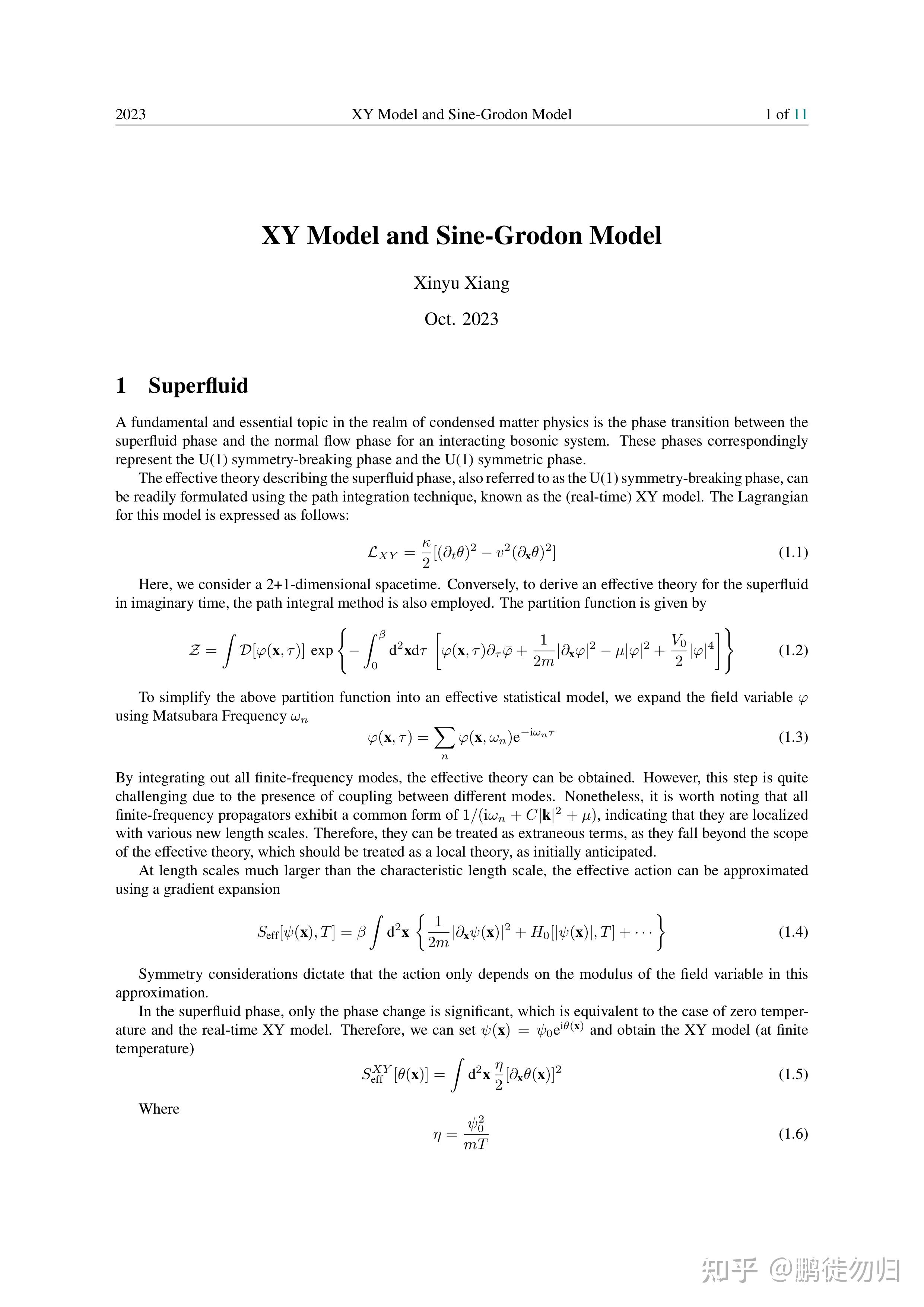 【相变理论】XY Model and Sine-Grodon Model - 知乎