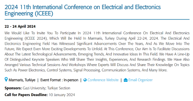 第11届电气与电子工程国际会议(ICEEE 2024)即将召开！ - 知乎