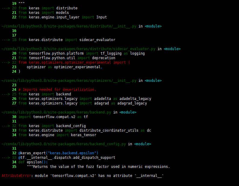Tensorflow 和 Keras报错：attributeerror Module Pat V2