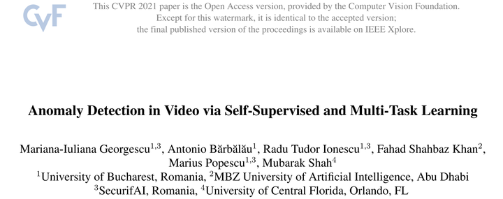 {CVPR 2021论文笔记} Anomaly Detection in Video via Self-Supervised and Multi-Task Learning - 知乎